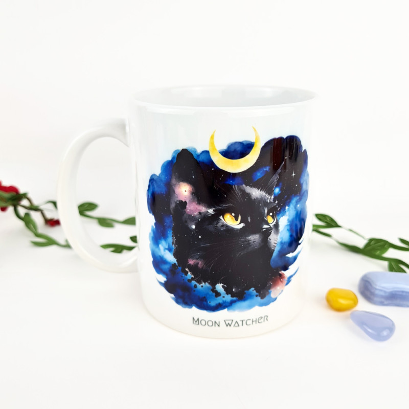 Moon Watcher Witch Mug - Cosmic black cat